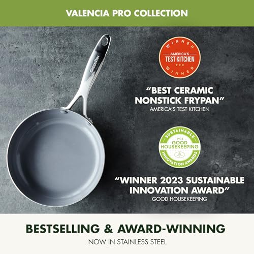 GreenPan Valencia Pro Tri-Ply Stainless Steel 8β and 10β Frying Pan Skillet Set, Healthy Ceramic Nonstick PFAS-Free PFOA-Free Coating, Multi Clad Cookware, Induction, Dishwasher Oven and Broiler Safe