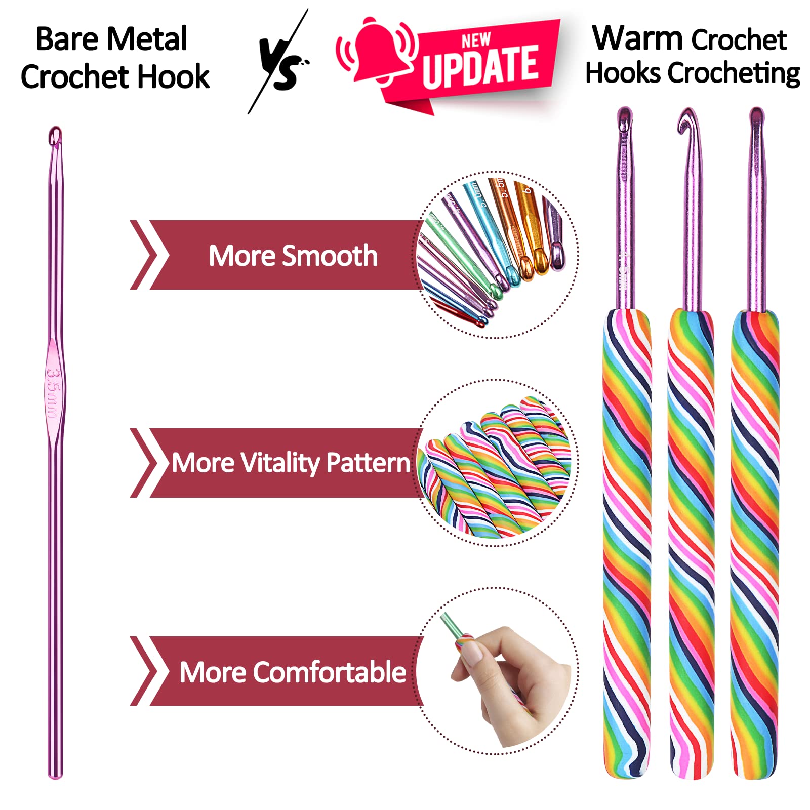 Coopay Warm Crochet Hooks 2G Crochet Kits, Rainbow Crochet Needles for Crocheting, Sturdy & Well-Crafted, 10pcs Crochet Hook Set for DIY Knitting Art Beginners and Experienced Crochet Lovers