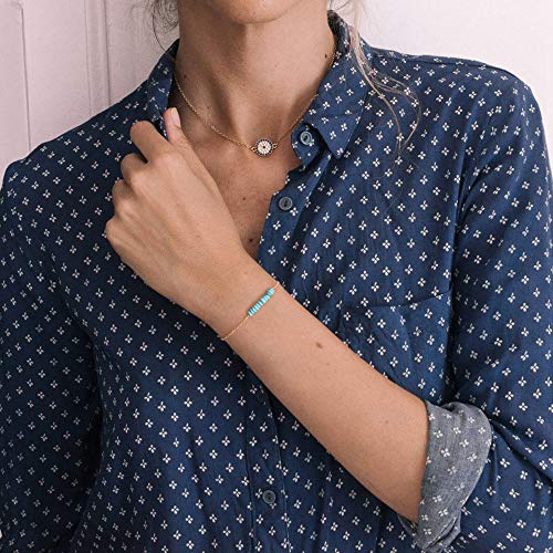 Dainty Turquoise Beads Bracelet 18k Gold Plated Chain Minimalist Jewelry for Women