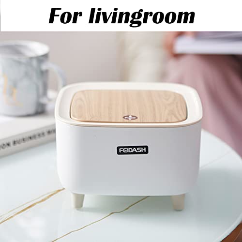 URALFA Mini Countertop Trash can,Mini Desktop Wastebasket with Lid,Tiny Garbage Can for Office,Bathroom Vanity, Desktop, Tabletop or Coffee Table,0.5 Gallon White Square Wastebasket
