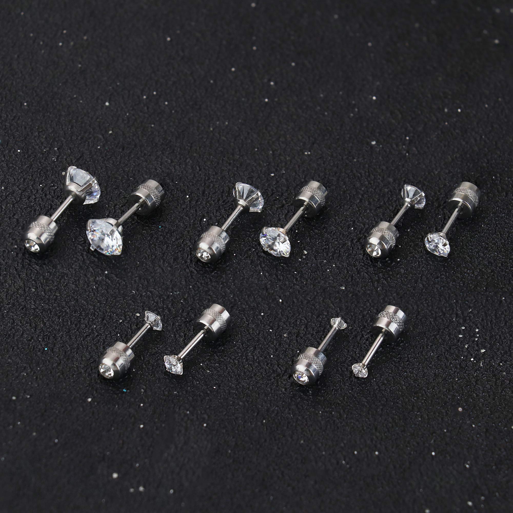 Drperfect 5 Pairs 18G Cartilage Earrings for Women Men Tiny Stainless Steel Piercing Stud Earrings CZ Screw Back Earrings 2-6mm