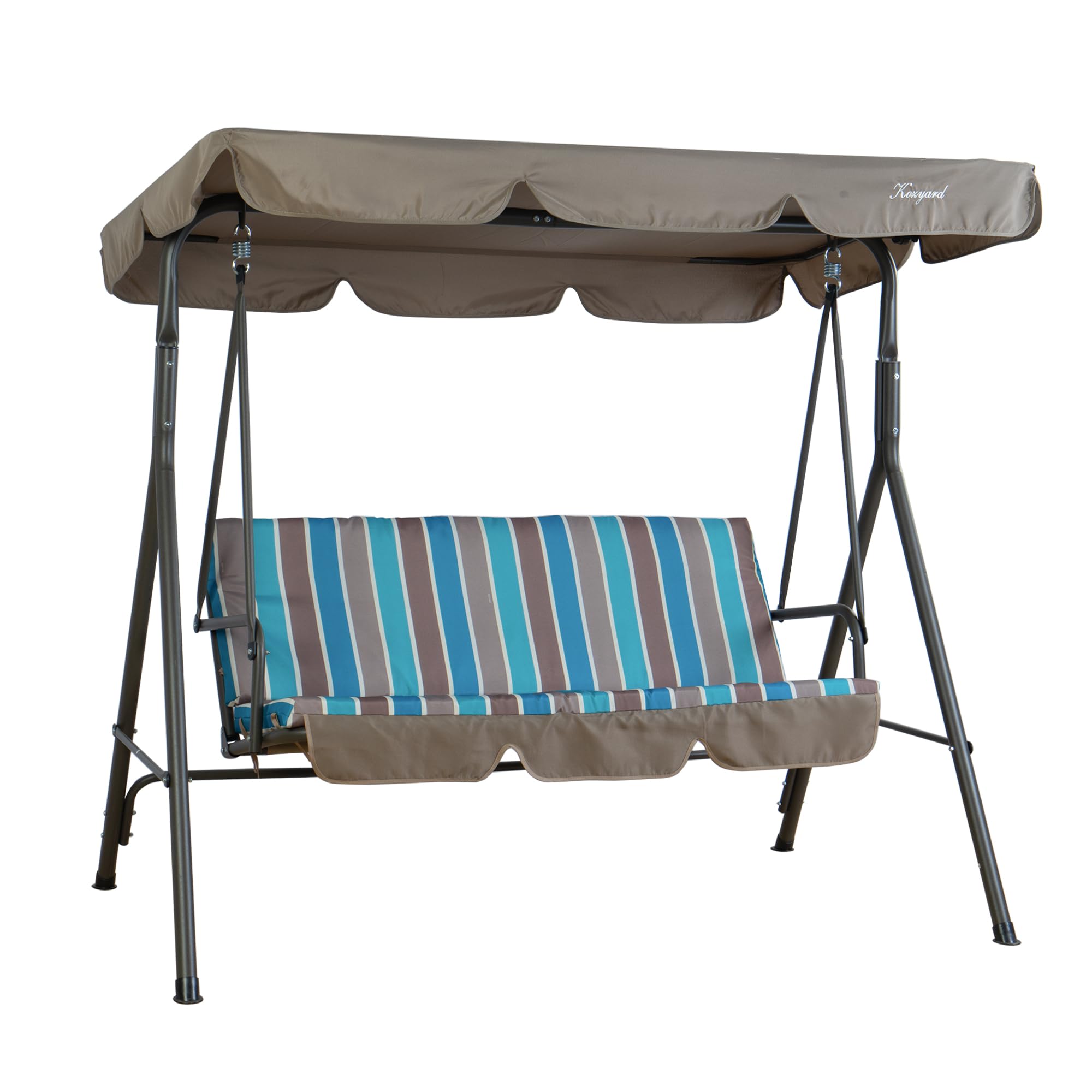 Kozyard Alicia Patio Swing Chair - Comfortable 3 Cushion Seats with Strong Steel Frame, Adjustable Canopy and Removable Cushion Ideal Glider Swing for Outdoors, Garden, Poolside, Balcony (Lime Stripe)