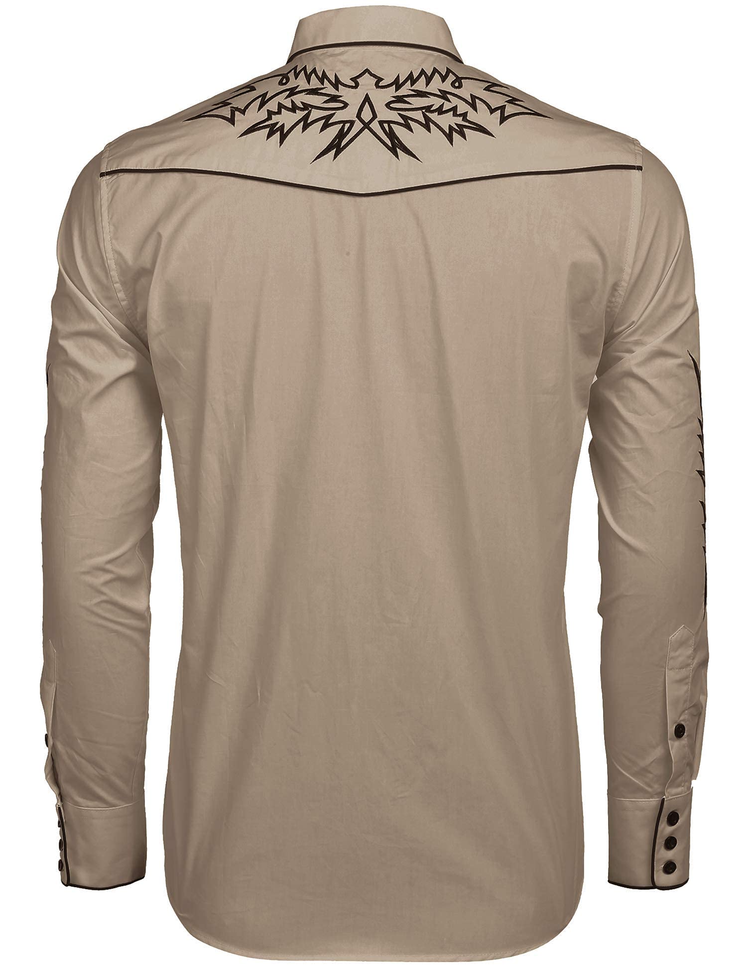 COOFANDY Mens Western Cowboy Shirt Embroidered Denim Long Sleeve Casual Button Down Shirt (Large, Khaki)