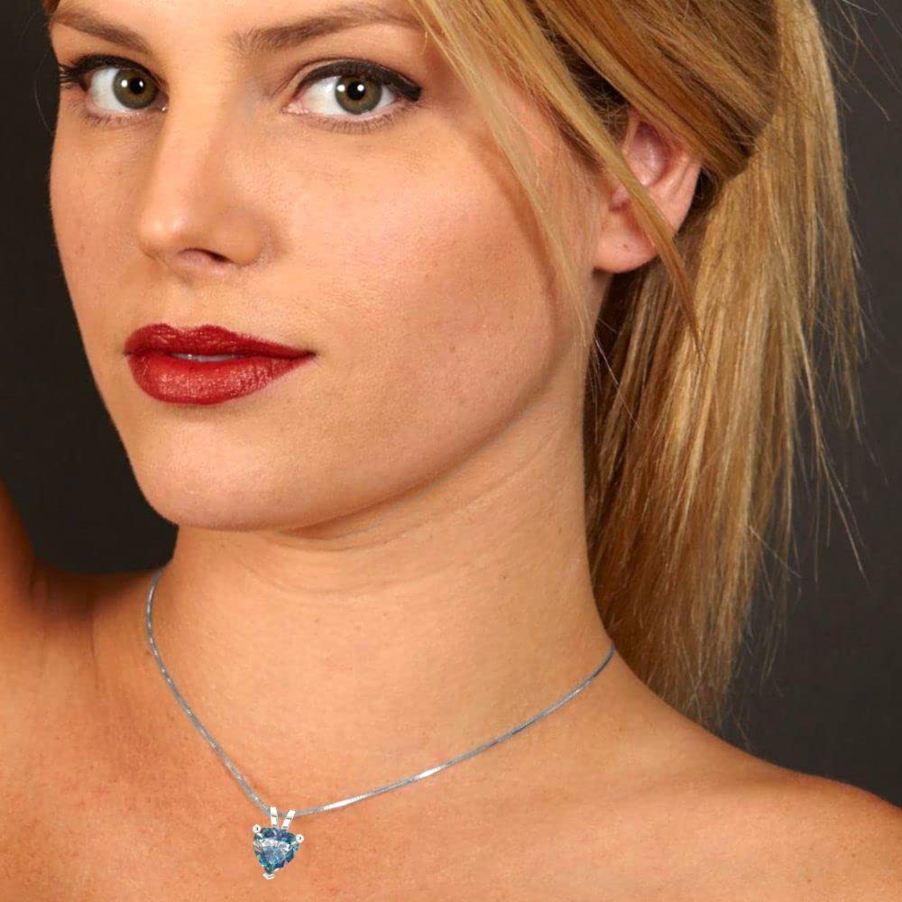 Clara Pucci 2.0 ct Heart Cut Designer Blue Moissanite Ideal Solitaire Pendant Necklace With 18" Gold Chain box Solid 18k White Gold