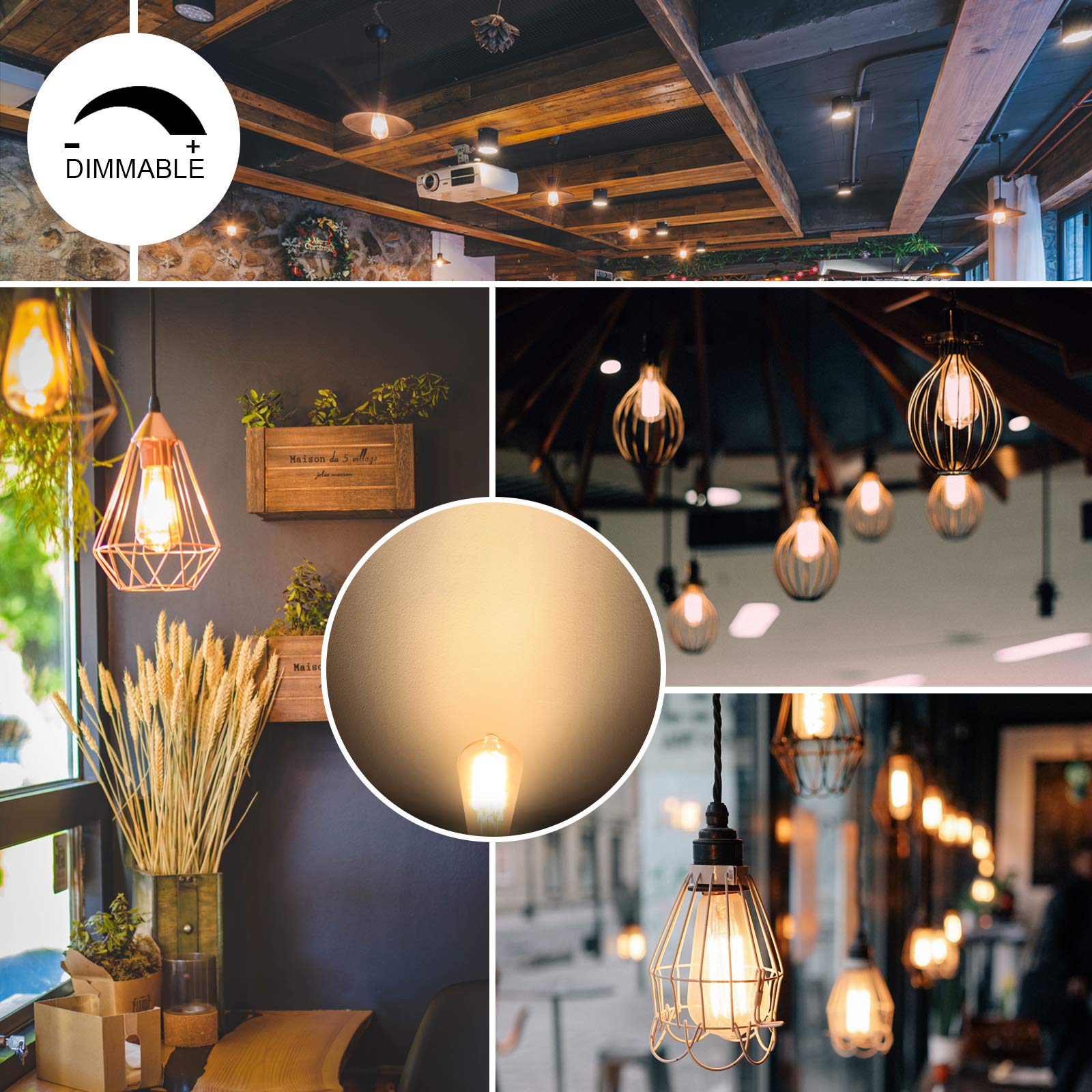 Defurhome Dimmable LED Edison Bulbs, 60W Equivalent, 700Lumens, Warm White 2700K, 6W ST58 LED Filament Light Bulbs with 80+CRI, Antique Style Lighting, E26 Medium Base, Clear Glass - Pack of 5