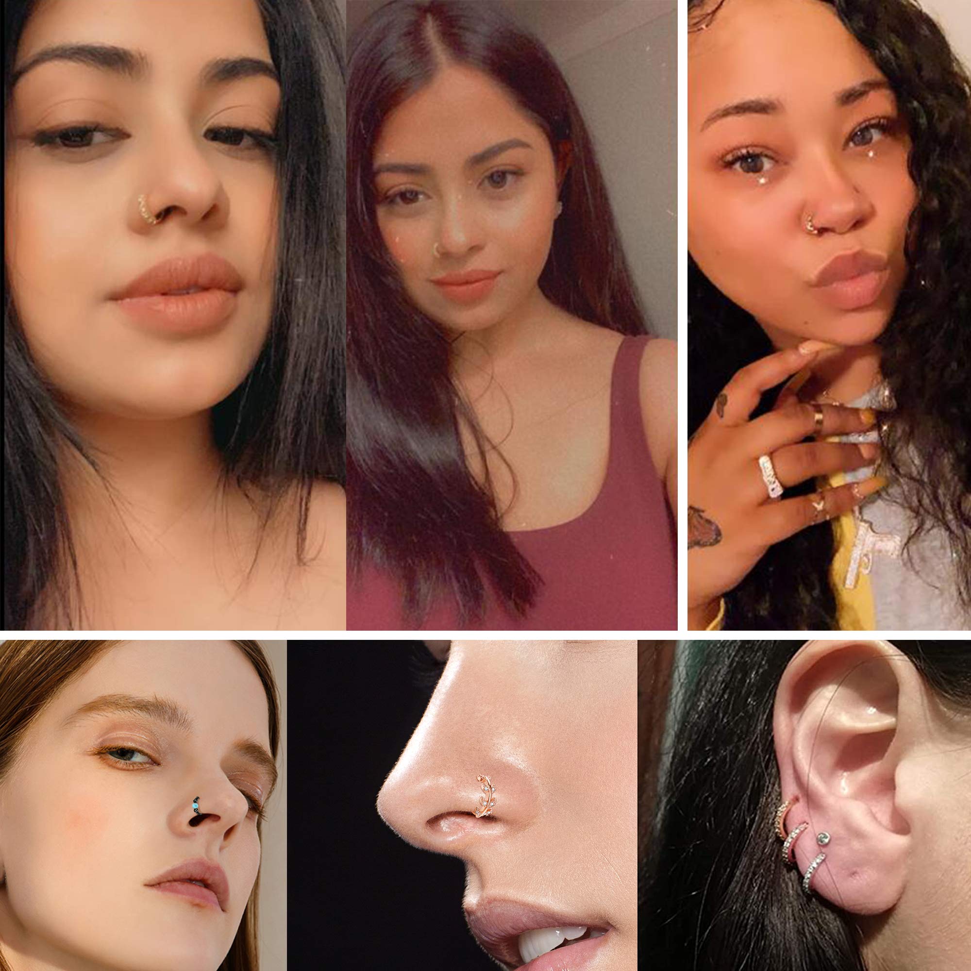 Drperfect 8 Pcs 20G Nose Ring Hoop for Women Stainless Steel Paved CZ Cartilage Earrings Nose Piercing Hoop 8mm