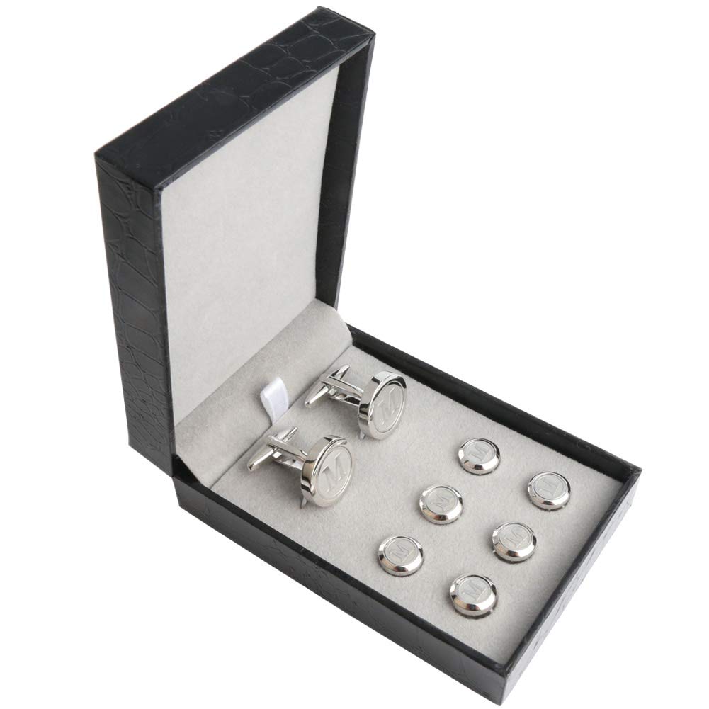 Dannyshi Mens Cufflinks and Studs Tuxedo Shirts Business Wedding Initials Alphabet A-Z Gift Set (M)