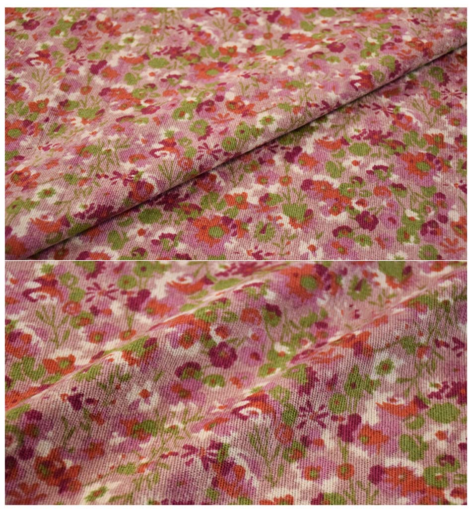 Pink Flower Pattern Cute Corduroy Fabric by The Meter 145cm/57'' Wide Dress Making Fabric for Sewing DIY Crafts, Decorations, Clothing(Size:1m)