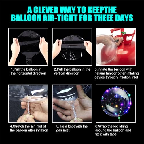 LED Light Up Balloons,10 Pcs 20'' Clear Bobo Balloons with String Lights Battery Operated LED Balloons Light Up Balloons for Party Glow Bubble Balloons for Christmas Wedding Valentines Day Halloween