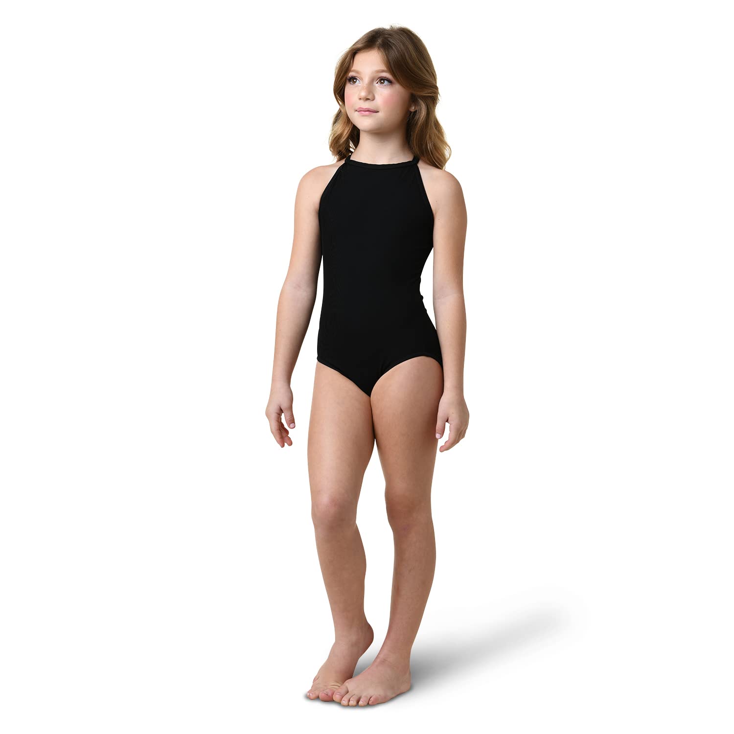 DANZNMOTION by Danshuz Girl's Plush Halter Leotard (Black, 4-6) - 2465C