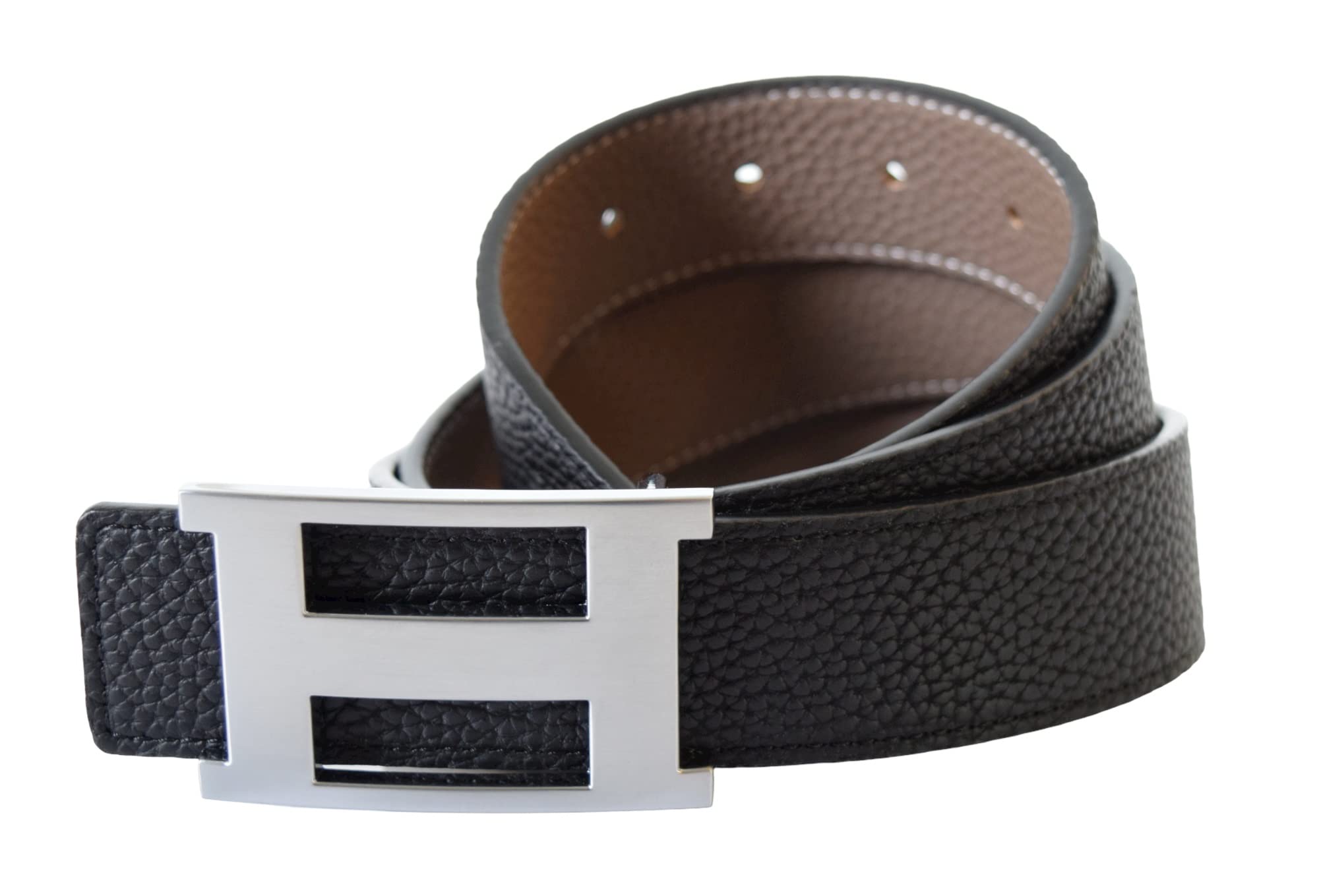 Dinamit Jeans Unisex Genuine Leather Casual Dress Belt with Buckle and Reversible Strap (Available in 2 Sizes) (Crash-Silver, Adjustable from 28" to 35" Waist)