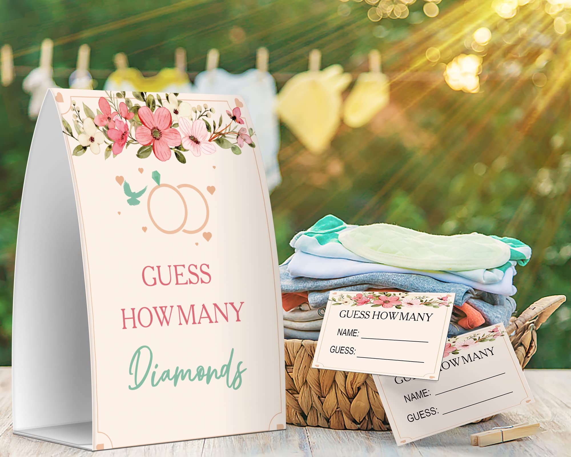Guess How Many Diamonds, Bridal Shower Decorations, Bridal Shower Games - One Sign and 50 Cards(MANY012)