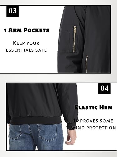 TACVASEN Men's Jackets Long Sleeves Classic Sports Windbreaker Softshell Coats Black, L