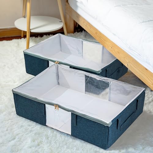 LargeROO Premium Storage Bins with Lids - Versatile Under Bed Storage Containers for Closet Organization and Storage - Ideal for Blankets (4)