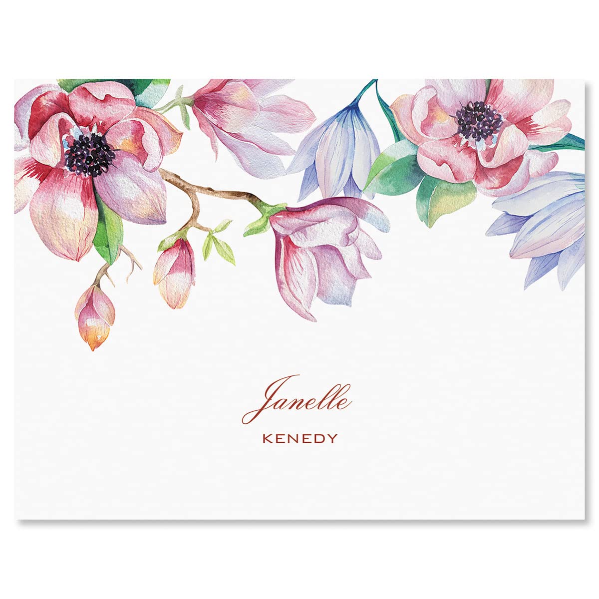 Magnolia Personalized Note Card Set - 24 Cards with White Envelopes, 4¼ x 5½ Inch Size, Blank Inside, Add a Name, For Thank You Notes, or Graduation Gifts…