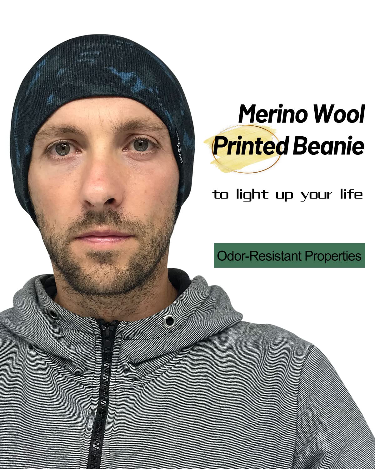 CORNER RUNNER Beanie Hats for Men and Women Winter Hats for Women Merino Wool Printed Lined Knit Warm Beanies