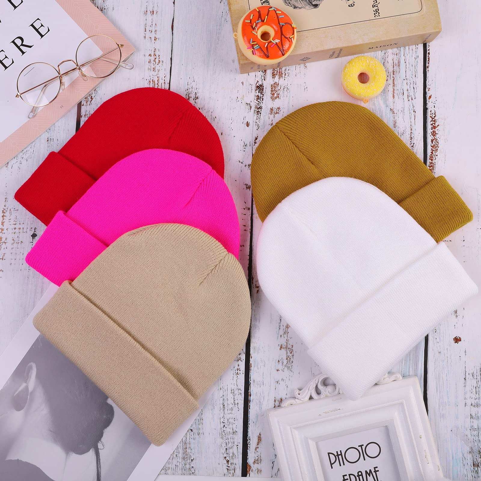 Cooraby 12 Pack Knitted Winter Beanies Acrylic Warm Skull Cap Cuff Watch Hat for Men or Women