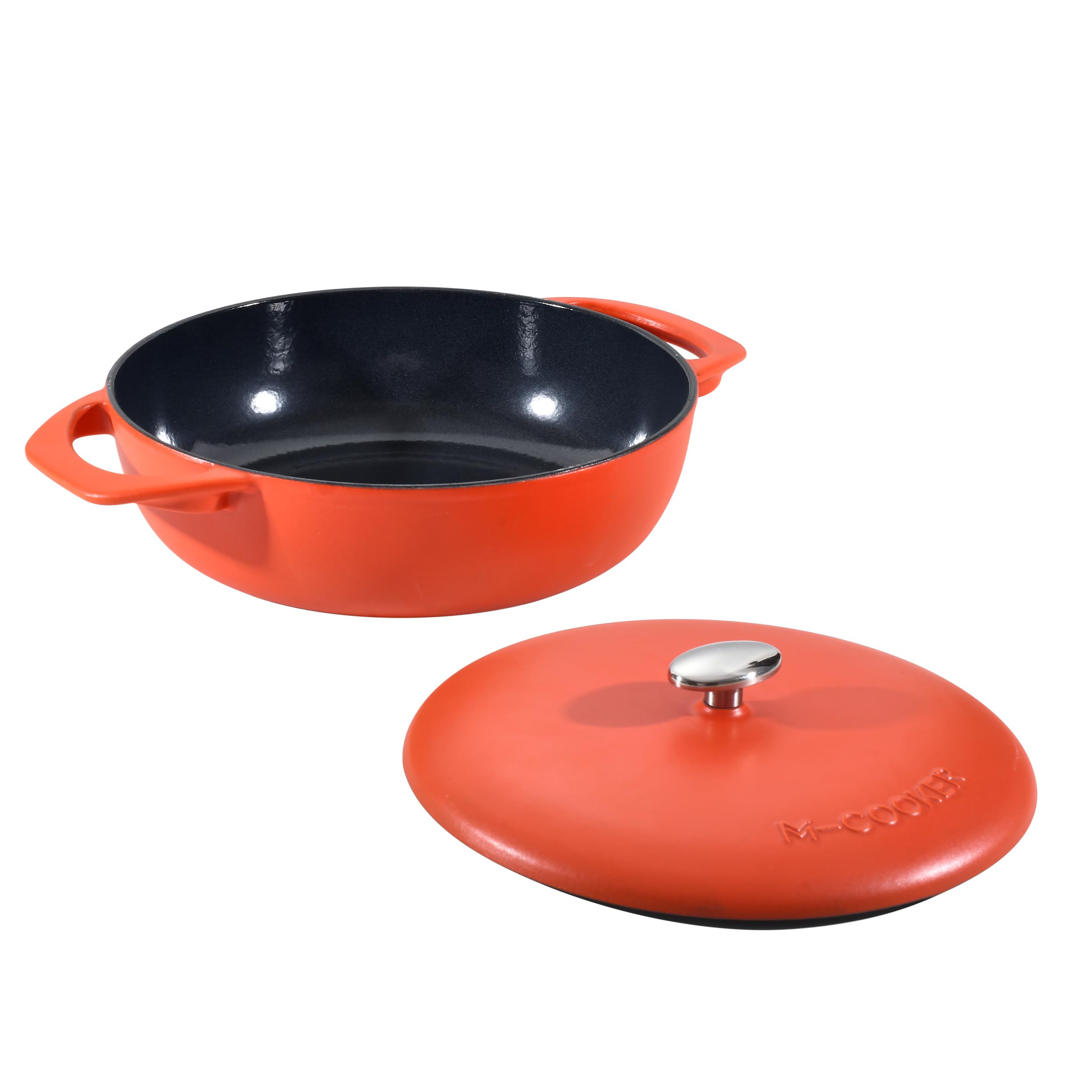 M-COOKER 3.8 Quart Enameled Cast Iron Braiser Pan with Lid,Covered Cast Iron Casserole Dish, Shallow Dutch Oven with Lid, Gift Idea for Family, Oven Safe (Maple leaf red)