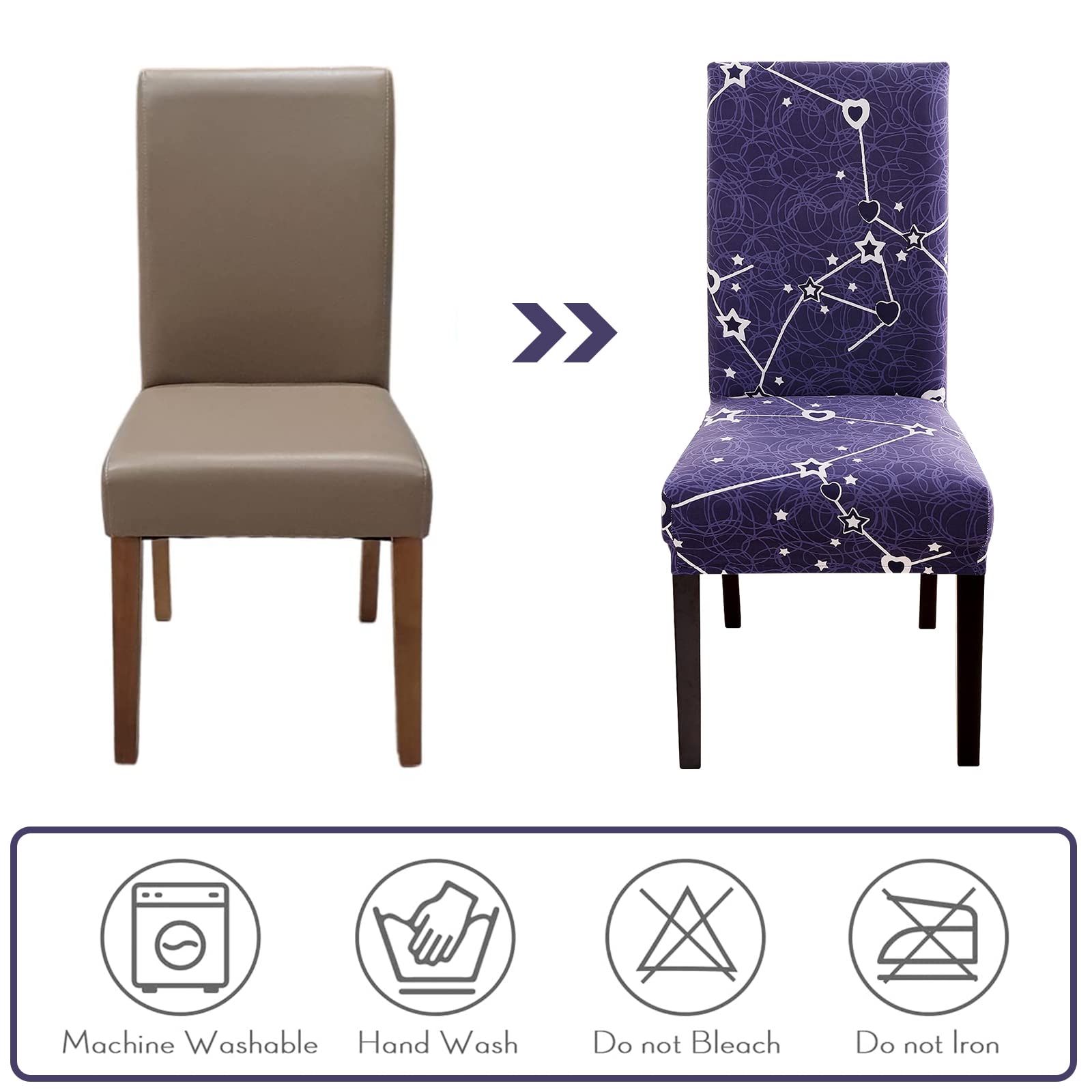 Dining Room Chair Covers, Elastic Removable and Washable Anti-Dust Chair Covers for Dining Room 6 Pack/Home Decoration Dining Chair Cover for Restaurant, Hotel, Universal Size (6, Constellation)