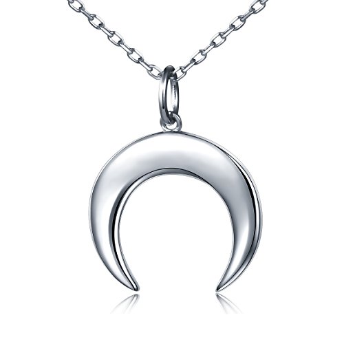 DAOCHONG S925 Sterling Silver Crescent Moon Tooth Horn Pendant Necklace for Women