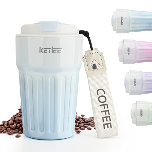 KETIEE Insulated Coffee Cup with Leakproof Lid,Reusable Coffee Cups Travel Cup,13 OZ Coffee Travel Mug,Double Walled Coffee Mug,Stainless Steel Coffee Mug for Hot Cold Drinks (Grad Blue)