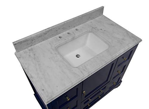 Madison 42-inch Bathroom Vanity (Carrara/Royal Blue): Includes Royal Blue Cabinet with Authentic Italian Carrara Marble Countertop and White Ceramic Sink