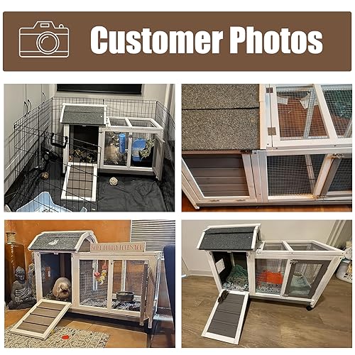 Ketive Rabbit Hutch Indoor- Rabbit cage Outdoor Bunny Hutch Outdoor Bunny Cage Fir Wooden Rabbit cage on 4 Lockabl Wheels Guinea Pig Cages with Ramp Small Animals Hideout Deep No Leak Pull Out Tray