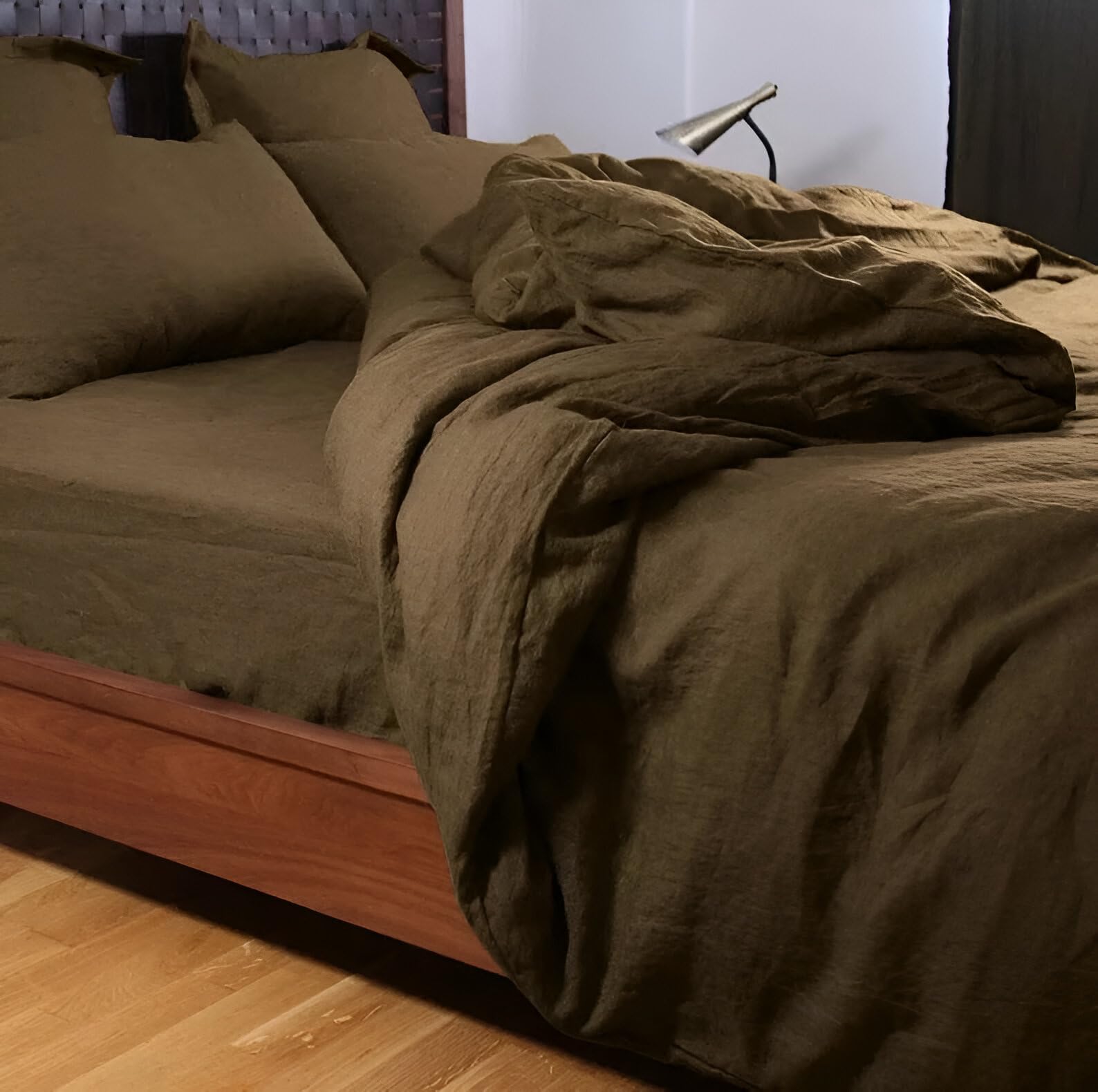 INDACORIFY Linen Coffee Color Duvet Cover Stonewashed Comforter Cover Beautiful Linen Duvet Cover Queen King Full Size Bedding Set 3 Pcs Bedding (Cotton, Full 80X90 Inches)