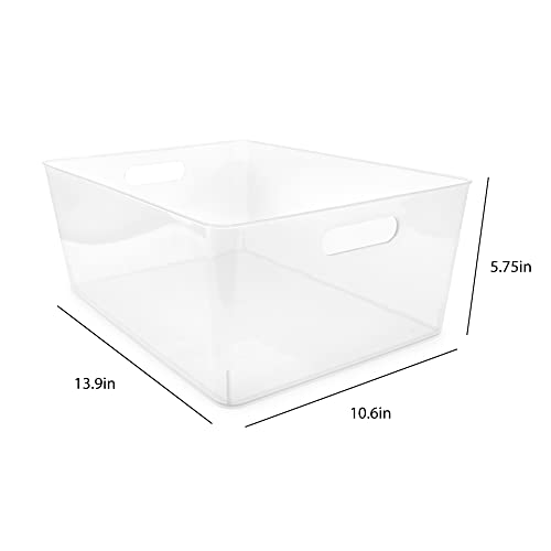 Isaac Jacobs 3-Pack XL Clear Storage Bin (13.9” x 10.6” x 5.75”) Set w/ Cut-Out Handles, Plastic Organizer, Multi-Use, Home, Office, Pantry, Closet, Kitchen