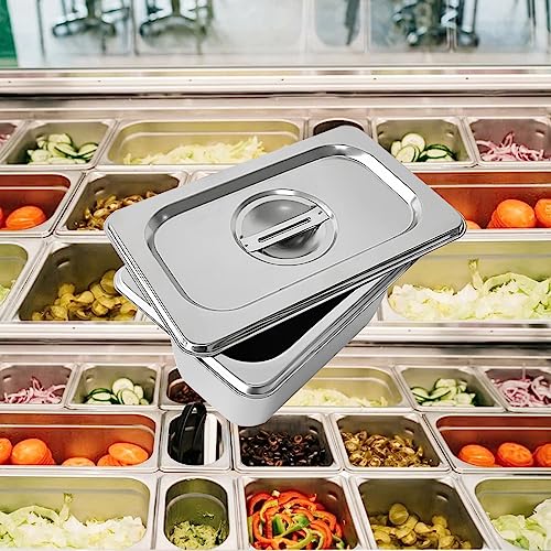 UEJYWUY 8 Pack 1/9 Size Stainless Steel Steam Table Pan Cover, Stackable Steam Table Lids with Handle, Hotel Pan Cover for Steam Table Pan, Buffet Pan, Roasting Pan