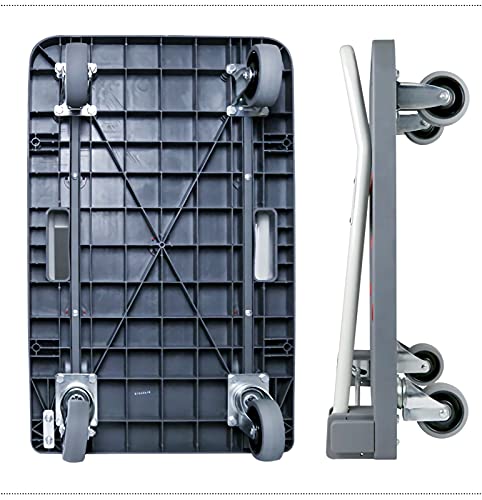 Generic Push Cart Dolly Portable Platform Truck Plastic Panel Push Cart with Metal Foldable Handle Flatbed Hand Trolley for Warehouse Factory Moving Platform, Small