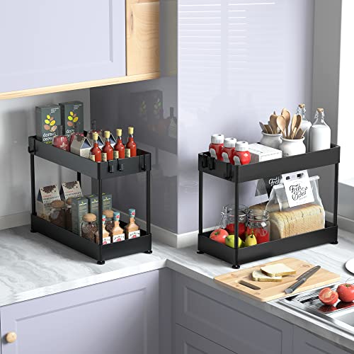 TIMEBAL 2 Pack Under Sink Organizers and Storage, 2 Tier Bathroom Organizer Countertop kitchen Sink Organizer Shelf Basket, Bathroom Counter Sink Organizer Multi-purpose Under Sink Storage for Kitchen