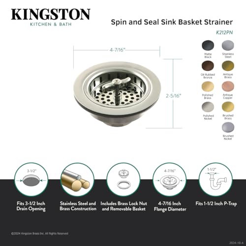 Kingston Brass K212MB Tacoma Kitchen Sink Basket Strainer, Matte Black