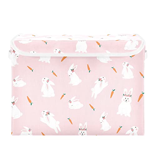 innewgogo Easter Bunnies Storage Bins with Lids for Organizing Cube Cubby with Handles Oxford Cloth Storage Cube Box for Car