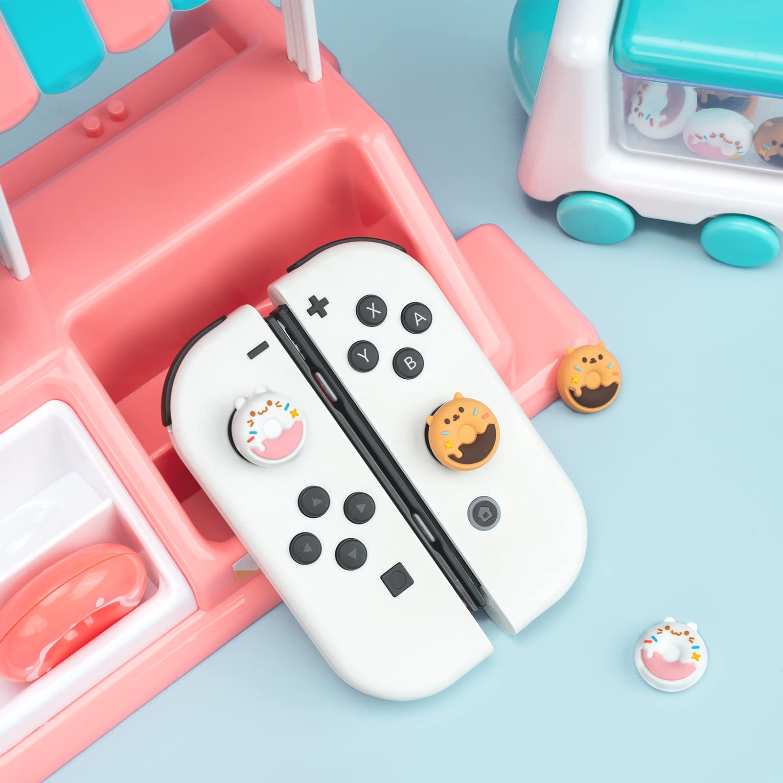 GeekShare Cute Silicone Joycon Thumb Grip Caps, Joystick Cover Compatible with Nintendo Switch/OLED/Switch Lite,4PCS - Donut