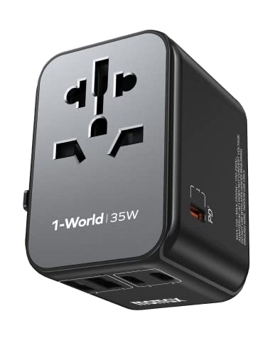 MOMAX International Plug Adapter, PD 35W(Single Port) Travel Power Adapter, Universal Charger Adapter with 3USB-C+2USB-A, All in One Universal Outlet Adapter for Laptop,Tablet,Phone, US,EU,UK,AU