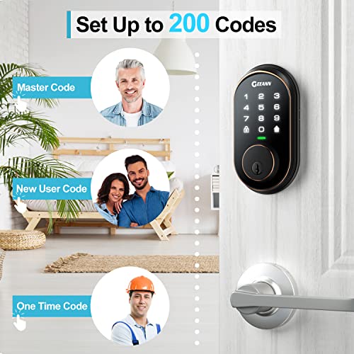 Keyless Entry Door Lock - GEEANN Smart Keypad Deadbolt Lock, Electronic Door Locks with Keypads, Touchscreen Auto Lock, Anti-Peeking Password and Backlit Design Oil Rubbed Bronze