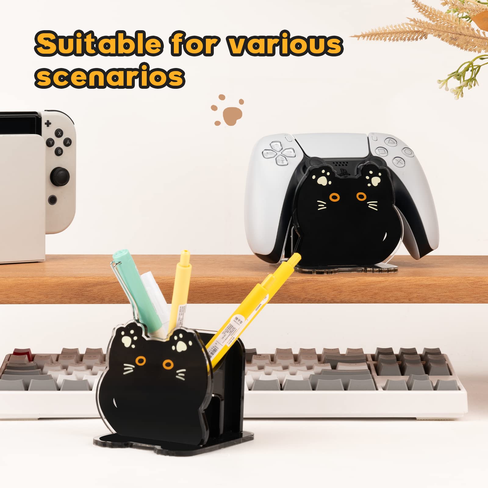 GeekShare Cute Acrylic Controller Holder for Xbox Series X S/Xbox one / PS5 / PS4, Desktop Display Game Controller Stand Pen Holder for Gaming Accessories- Black Cat