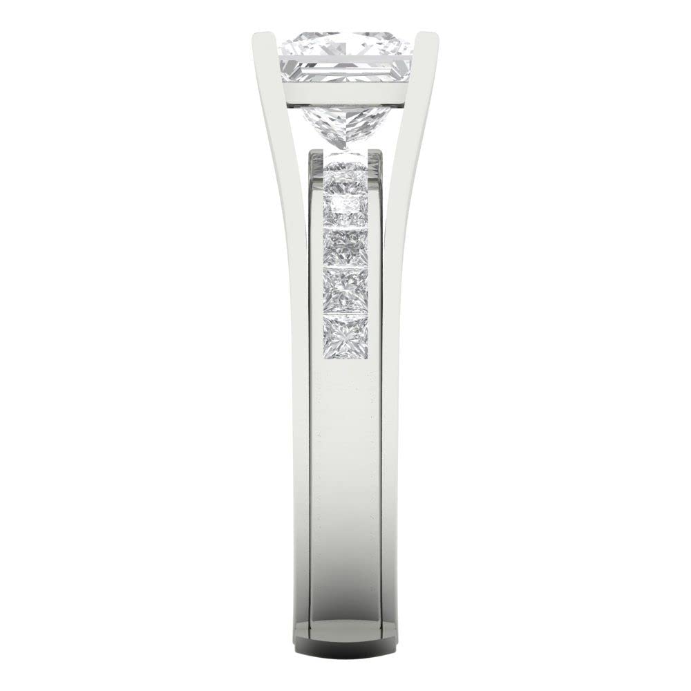 Clara Pucci 2.28 Carat Princess Cut Clear Simulated Diamond 14k White Gold Solitaire W/Accents Wedding Engagement Bridal Ring Set Size 3.5