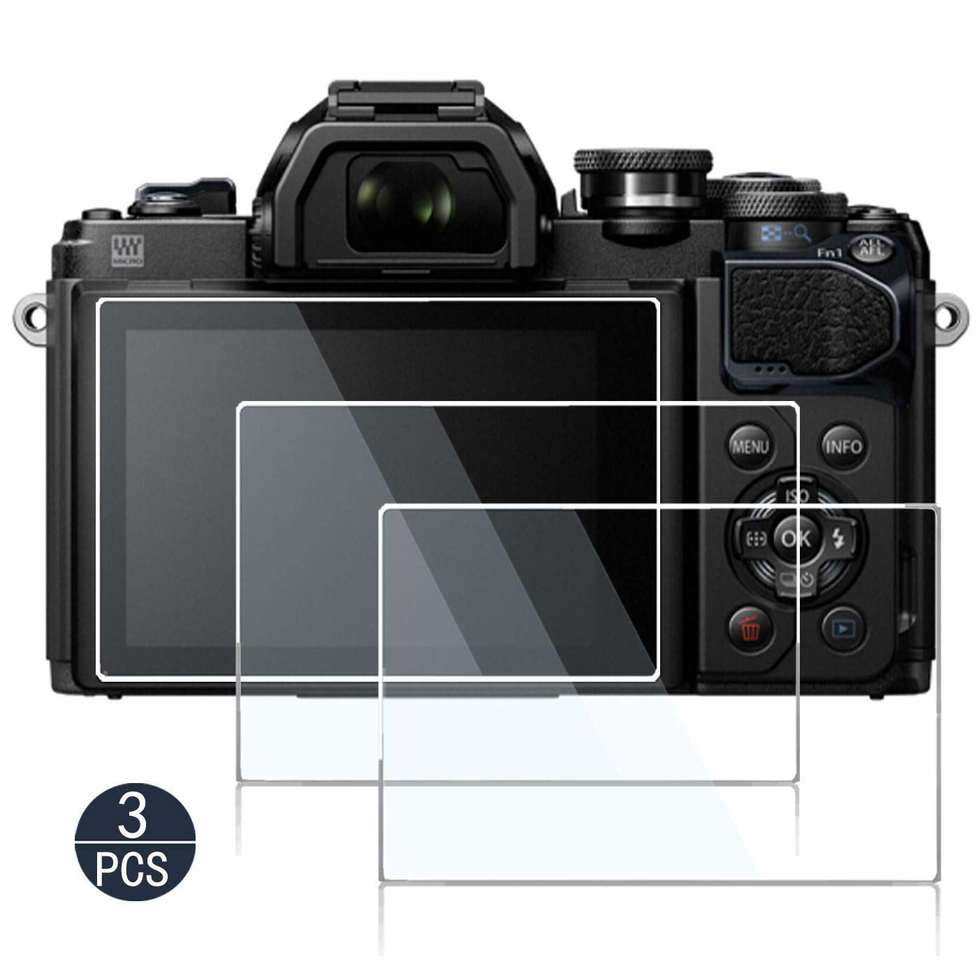 debous Screen Protector for Olympus OM-D E-M10 Mrak ii iii iv E-M1 Mark ii E-M5 Mark II III E-PL8 E-PL7 E-PL9, Anti-finger Tempered Glass Hard Protective Film (3pack)