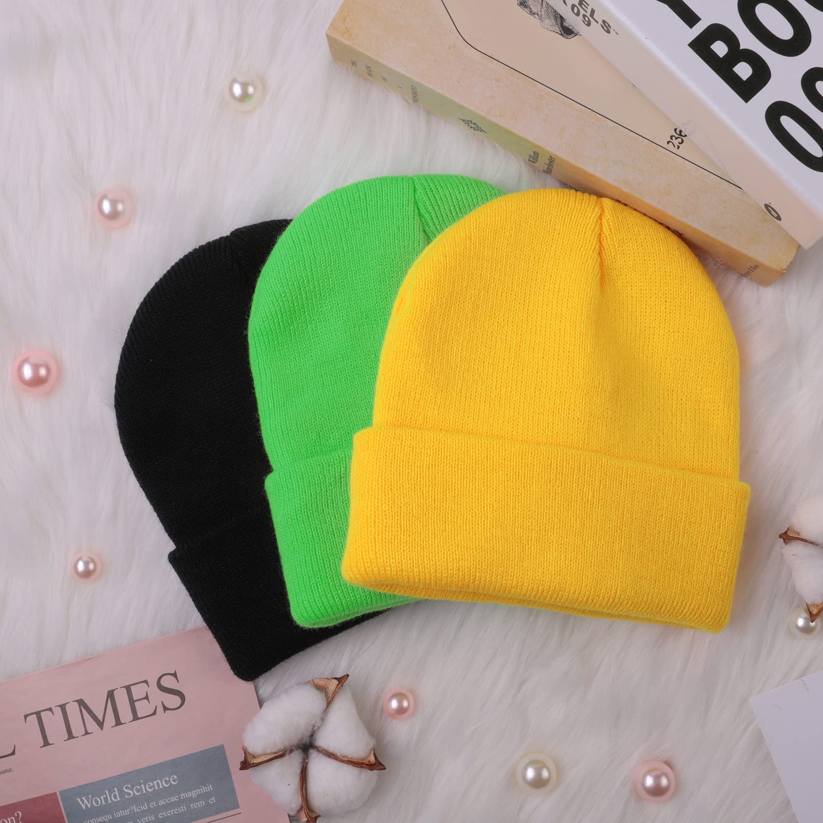 Cooraby 6 Pack Winter Beanie Cap Warm Knit Cuff Skull Beanie Caps for Men or Women