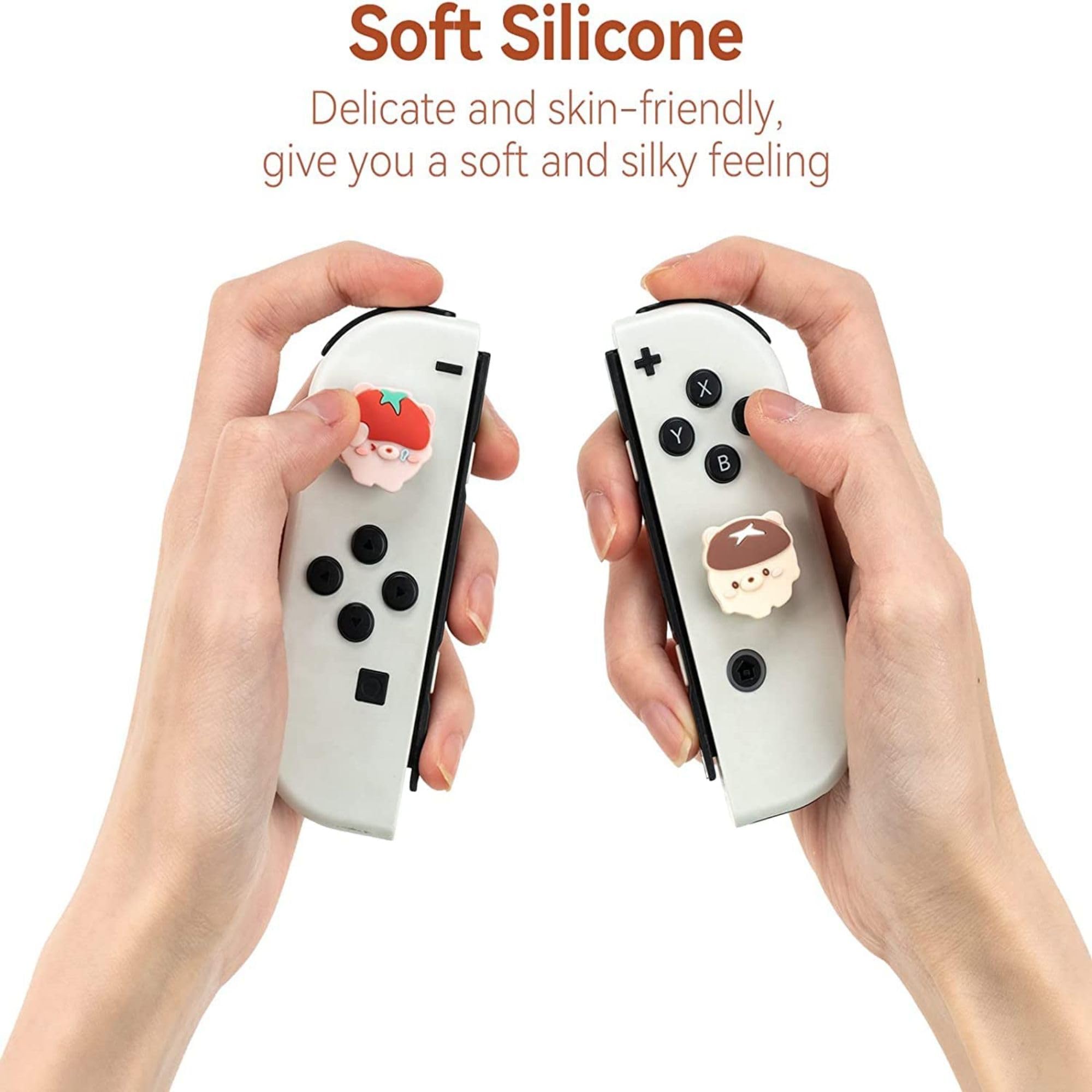 GeekShare Cute Silicone Joycon Thumb Grip Caps, Joystick Cover Compatible with Nintendo Switch/OLED/Switch Lite,4PCS - Tomato Mushroom Bear