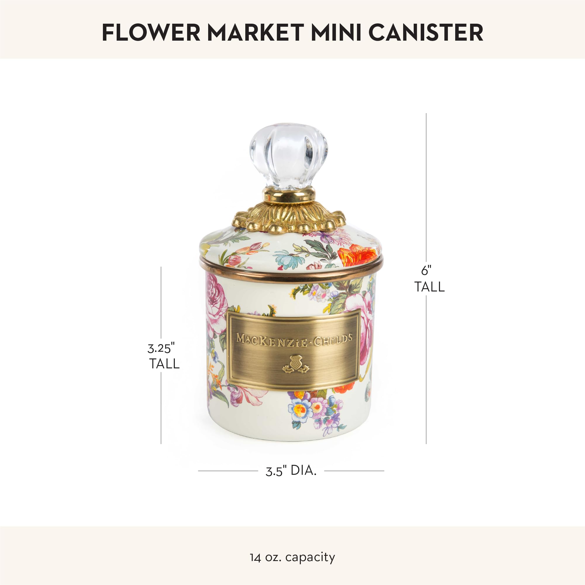 MACKENZIE-CHILDS Mini Enamel Canister, Kitchen Storage Container for Sugar or Loose-Leaf Tea, 14 Ounces, White Flower Market