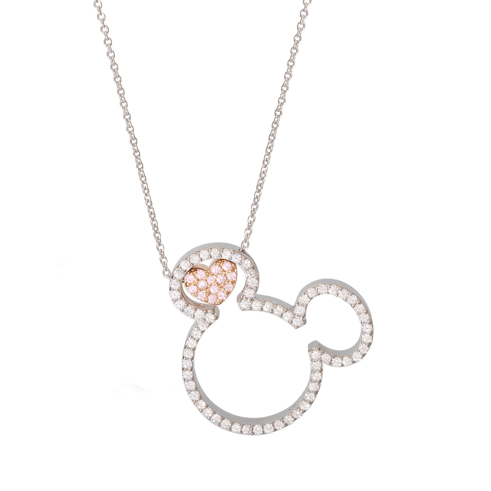 Disney Mickey Mouse Sterling Silver Two Tone Pave Cubic Zirconia Necklace,Jewelry for Women