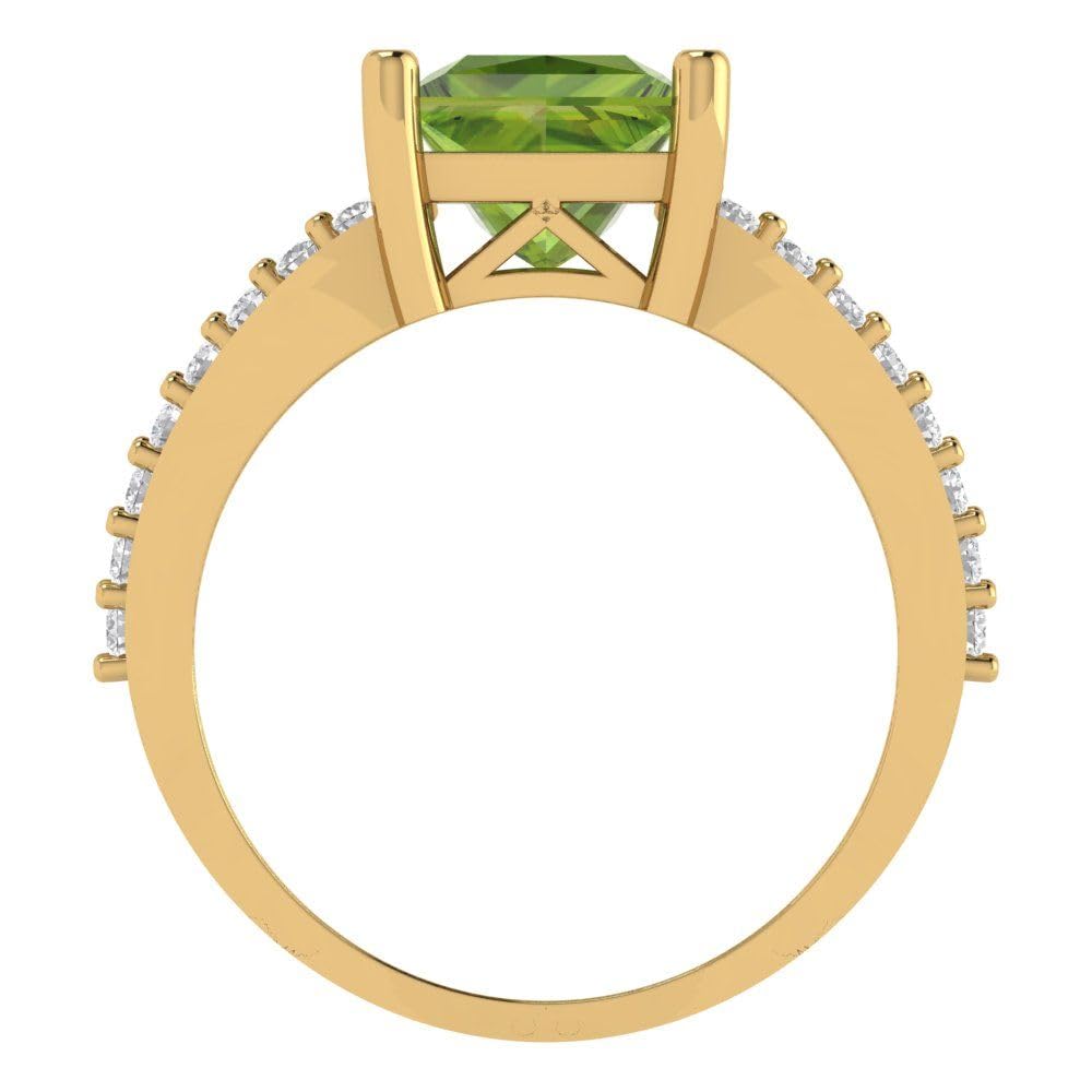 Clara Pucci 2.39ct Princess Cut Solitaire split shank Genuine Natural Pure Green Peridot designer Modern Statement Ring 14k Yellow Gold