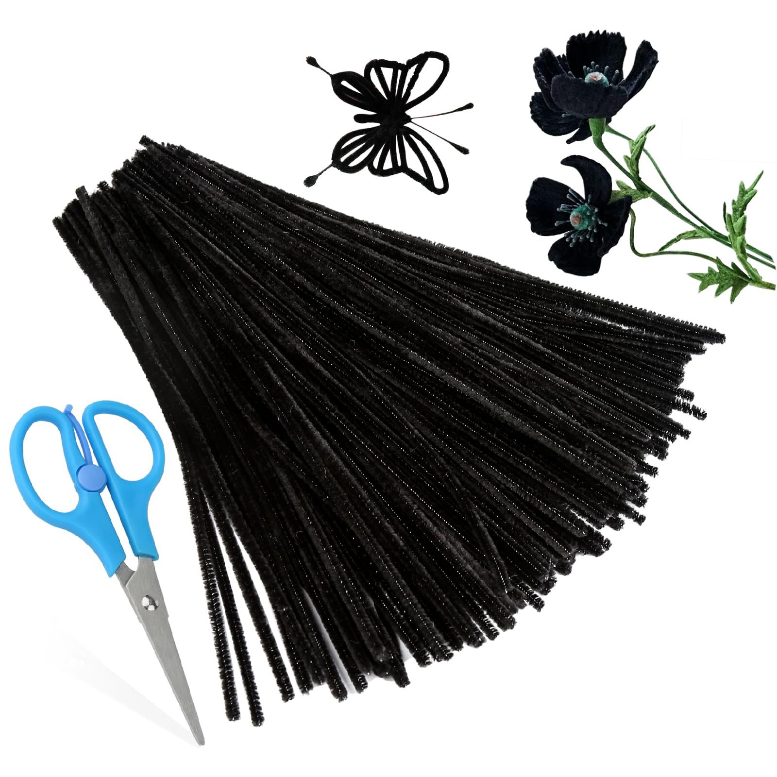 Zxiixz 100Pcs Pipe Cleaners, Pipe Cleaners Craft, Chenille Stems Creative Craft Pipe Cleaners for Festivals Decorations, Crafting Pipe Cleaners, Craft Supplies for Home DIY Handcraft Arts/Black