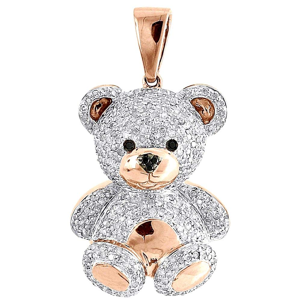 DTJEWELS Cluster Teddy Bear Pendant 1 Ct Lab Created Diamond 14K Rose Gold Plated 925 Sterling Silver
