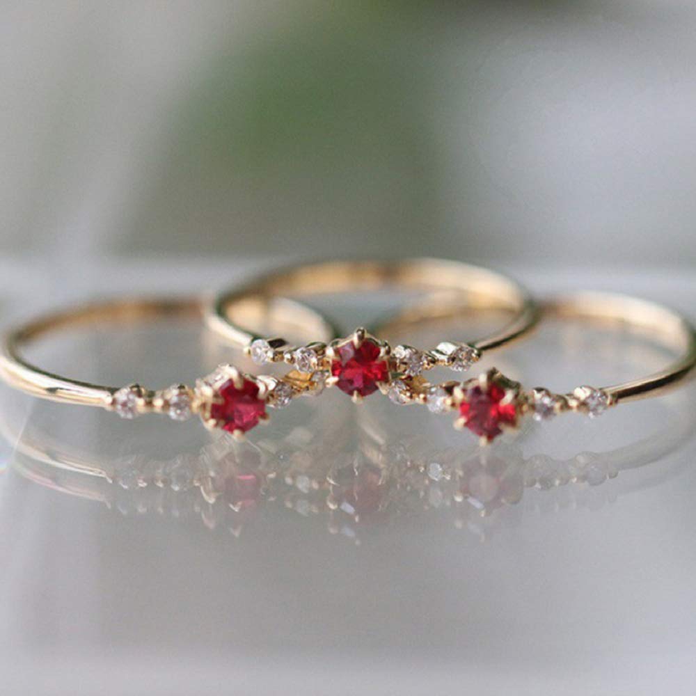 DOCCESTU Cute Dainty Women's 14K Gold Ruby Drill Rings Delicate Rings Gemstone Rings Wedding Jewelry Heart Gemstone Promise Engagement Love Ring Size 6-10 (Size 10)