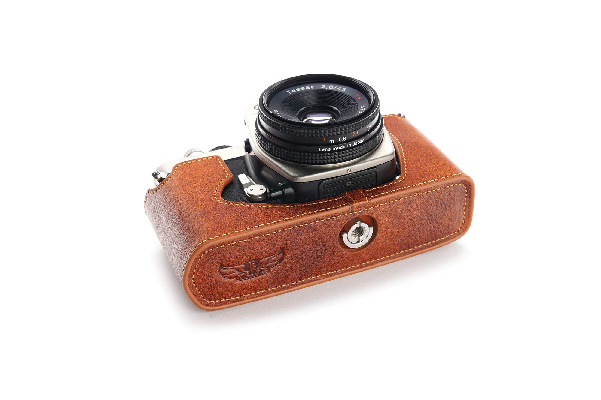 Contax S2 Case, BolinUS Handmade Genuine Real Leather Half Camera Case Bag Cover for Contax S2 Camera with Hand Strap (LavaBrown)
