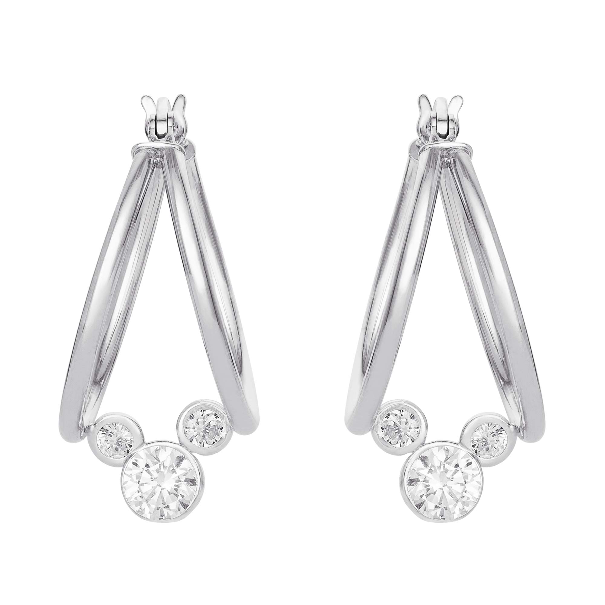 Disney Mickey Mouse Captured Hoop Earrings Sterling Silver Cubic Zirconia Jewelry for Women